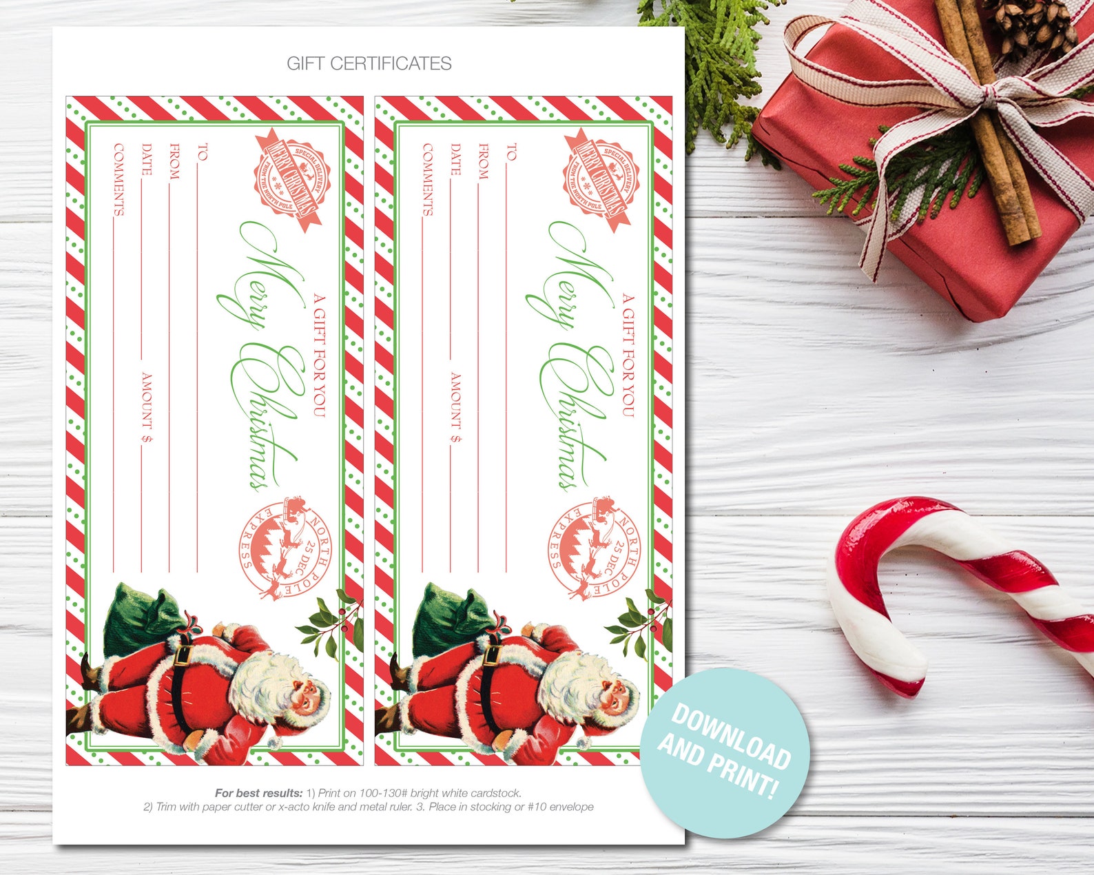 Printable Christmas Gift Certificate Santa Gift Voucher Gift - Etsy