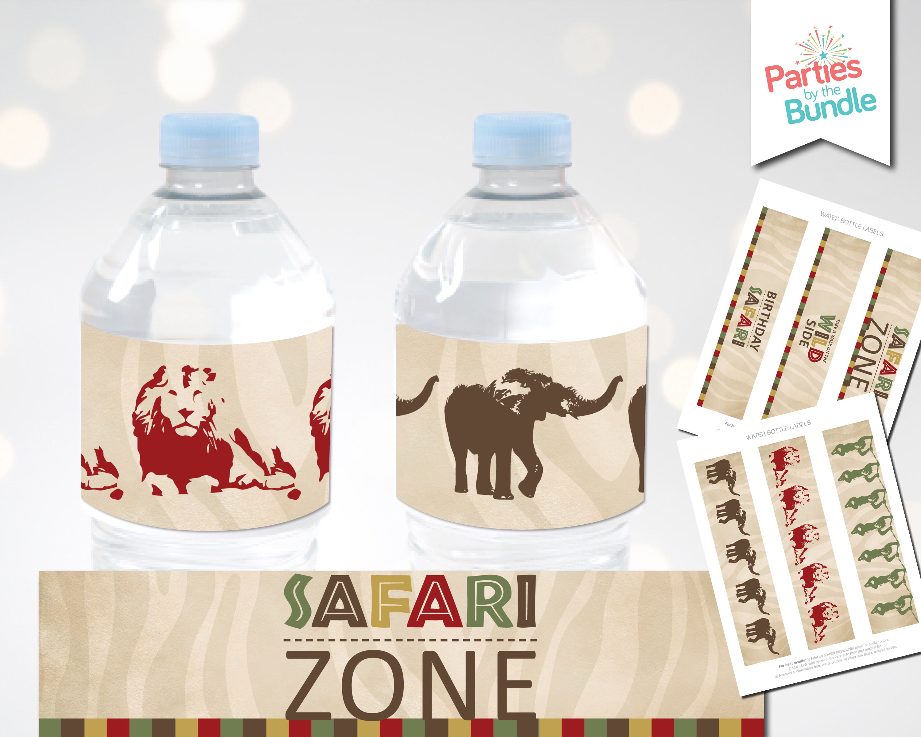 Safari Water Bottle Labels, Jungle Water Bottle Labels, Zoo Water ...