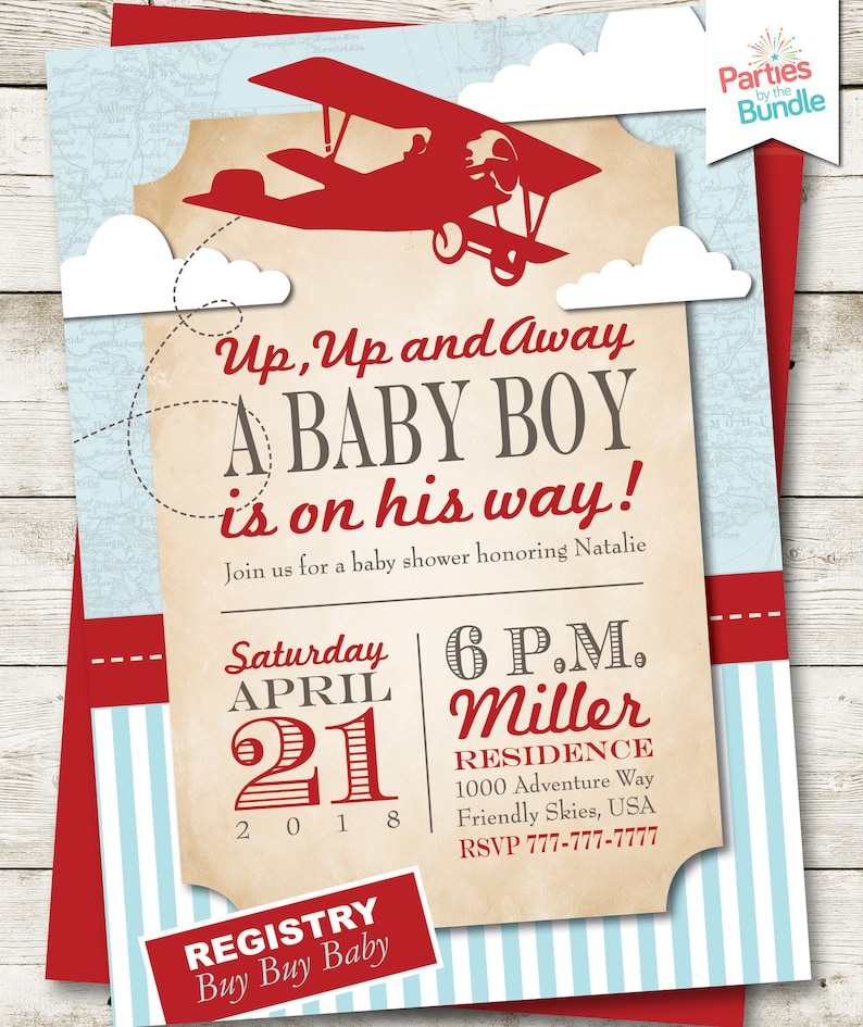 Airplane Baby Shower Invitation Vintage Airplane Invite | Etsy