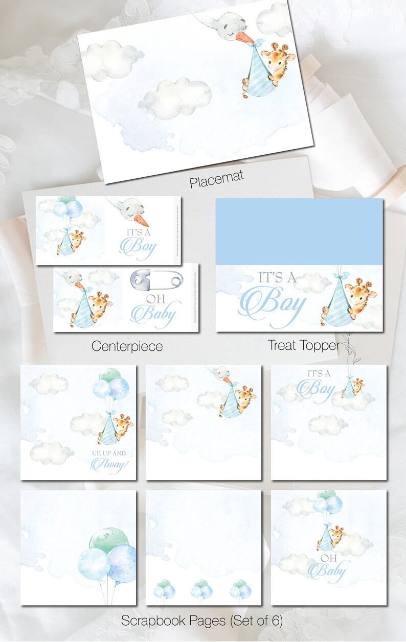 Blue Giraffe Printable Baby Shower Pick 3 Bundle Party Pack - Etsy