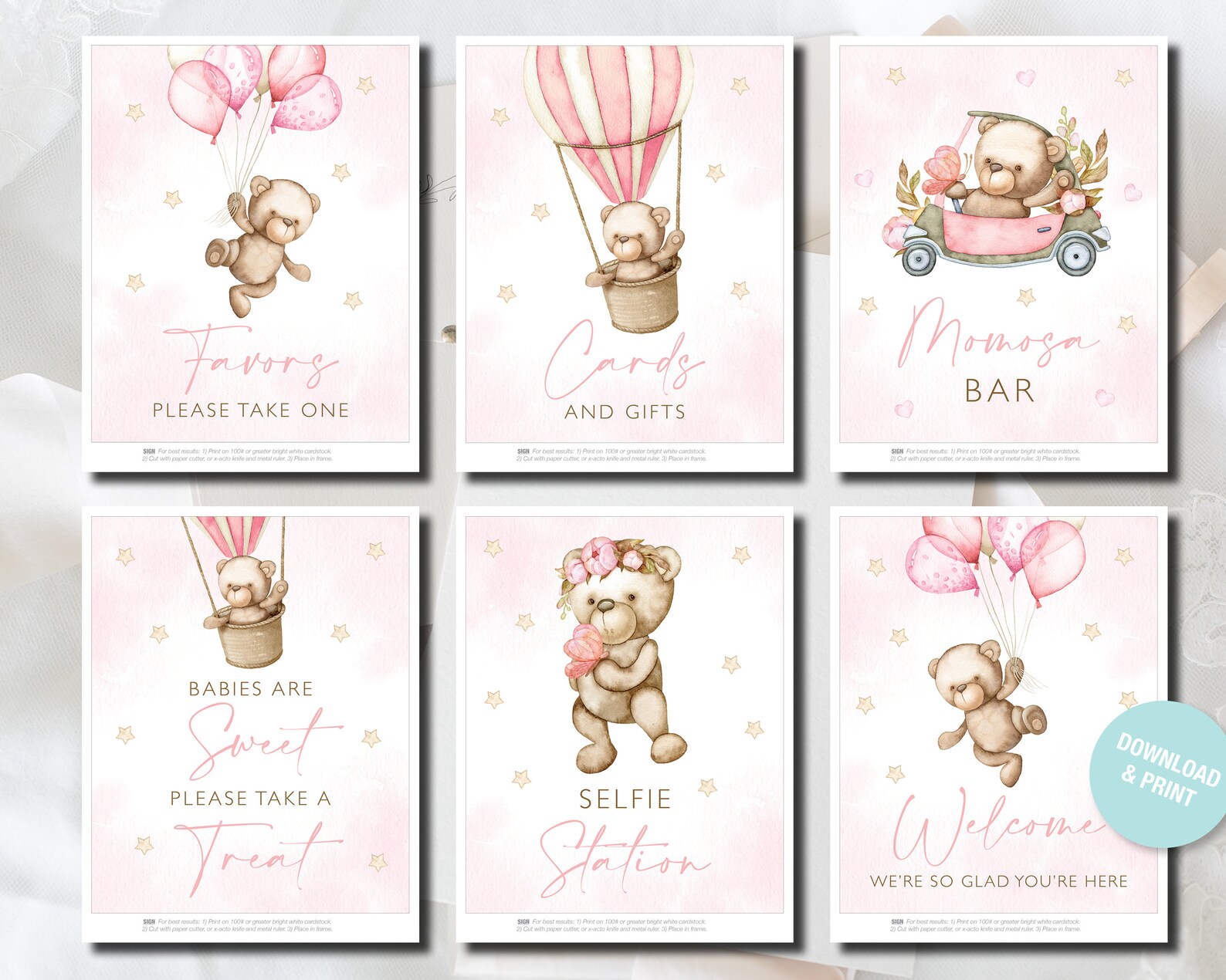 Teddy Bear Baby Shower Table Signs Pink Teddy Bear | Etsy