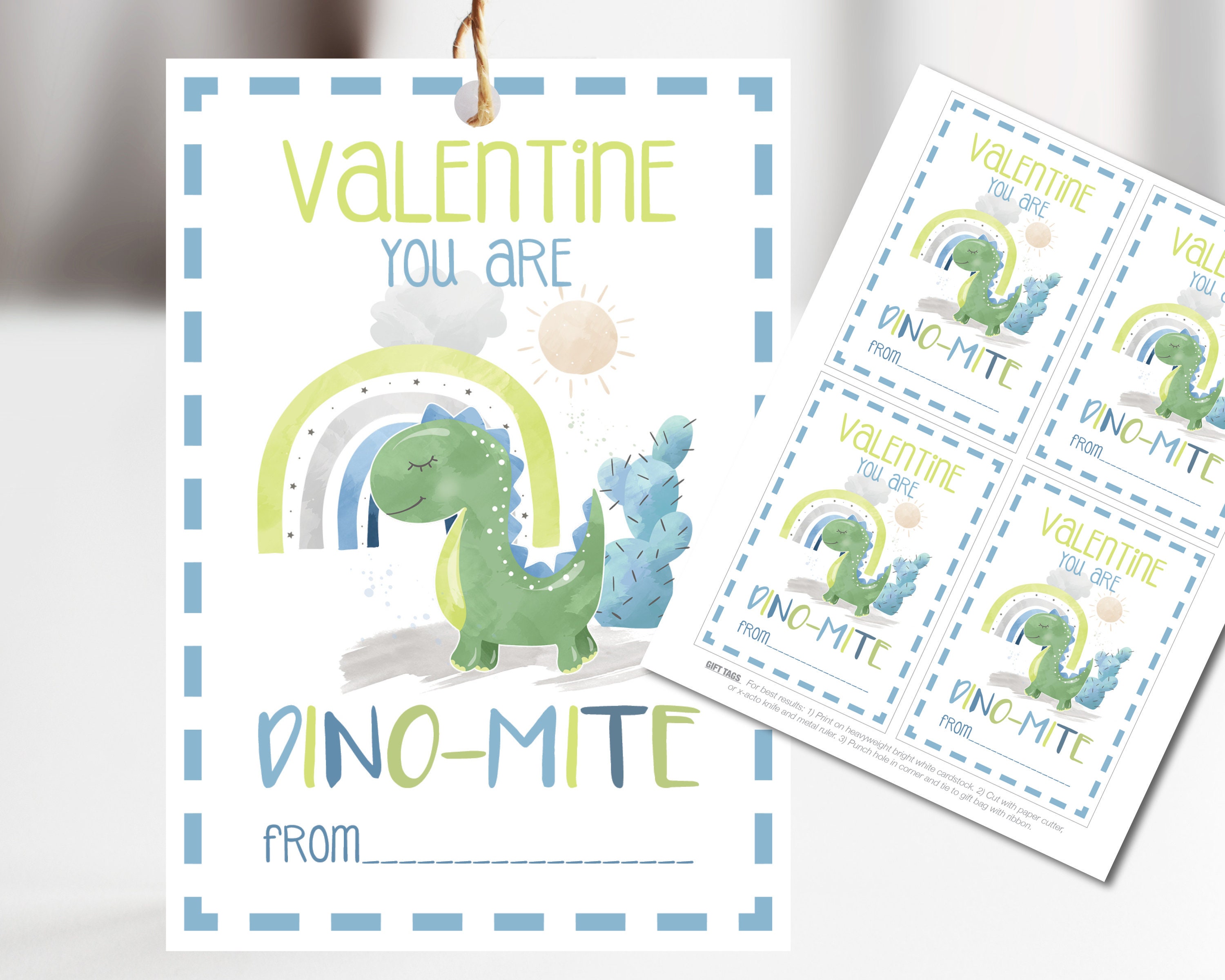 Printable Valentine's Day Gift Tag Dinosaur Valentine | Etsy