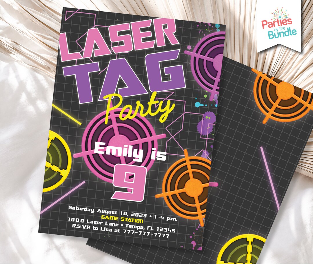 Laser Tag Birthday Invitation Neon Glow Laser Tag Party Invite Arcade ...