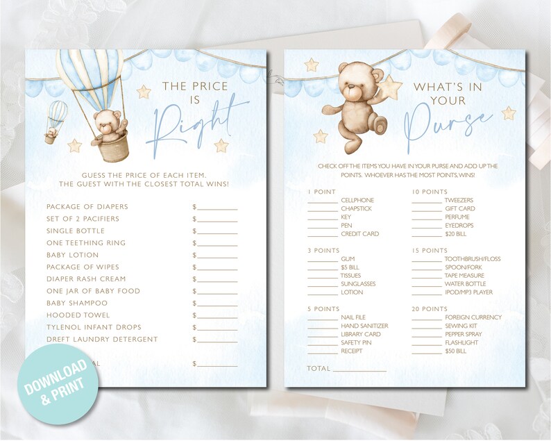 Teddy Bear Baby Shower Games Printable Game Cards Baby | Etsy