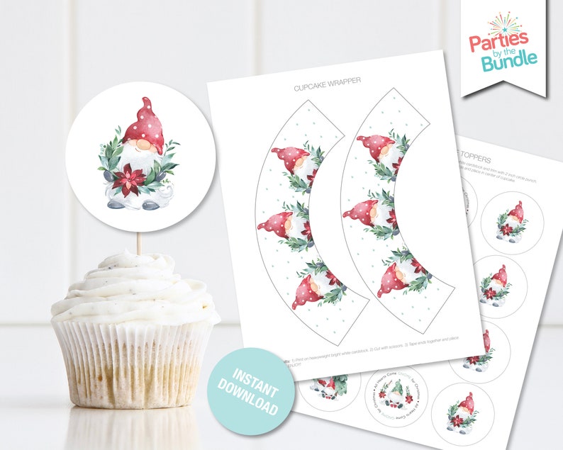 Gnomes Cupcake Toppers, Gnome Decorations, Cupcake Wrapper, Christmas ...