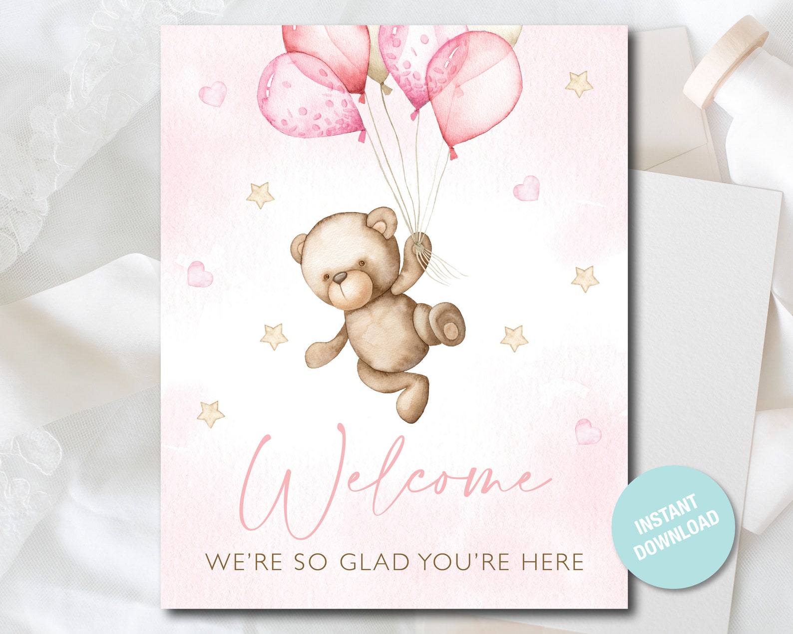 Teddy Bear Welcome Sign Pink Teddy Bear Shower Decorations | Etsy