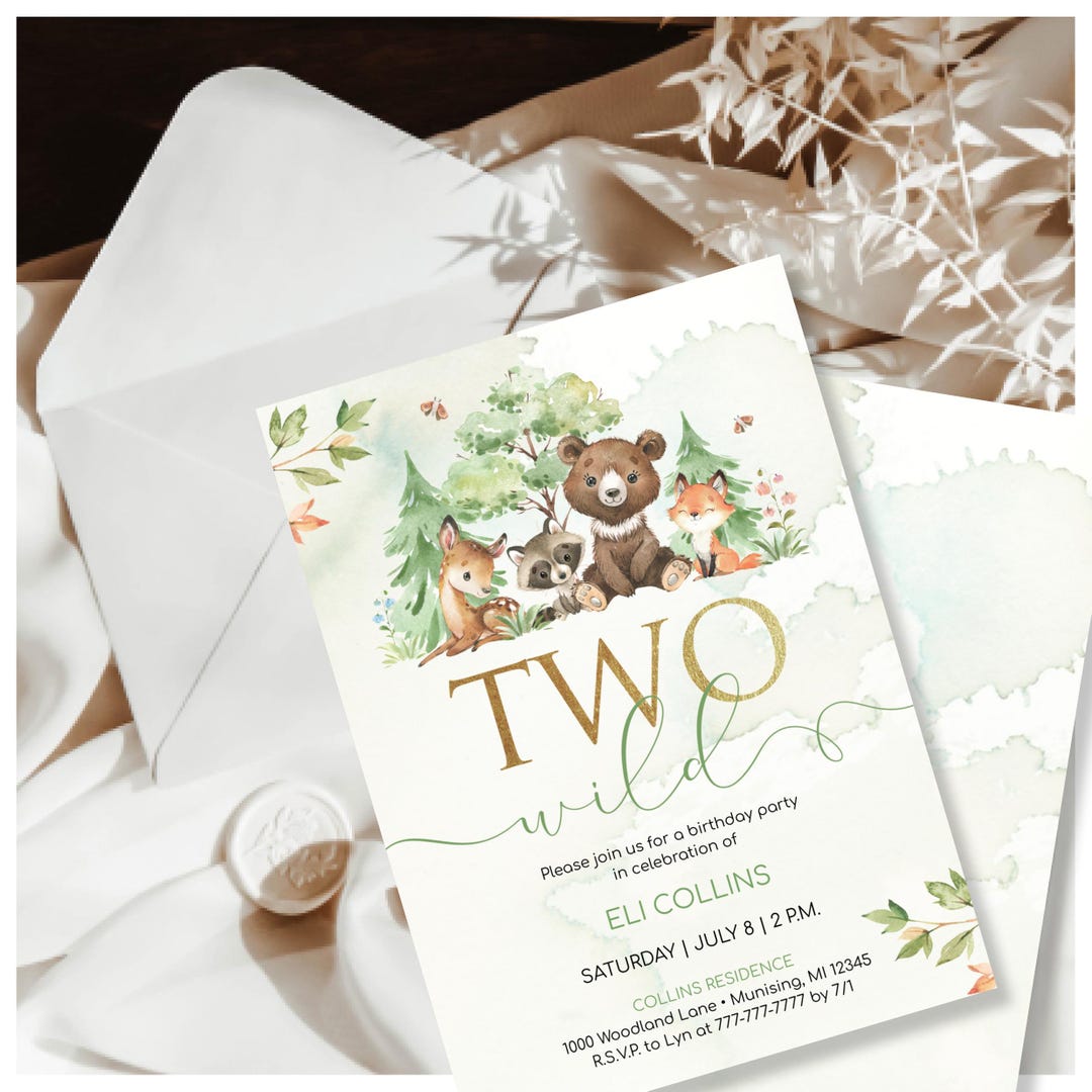 EDITABLE Woodland Animals 2nd Birthday Invitation | Two Wild Forest ...