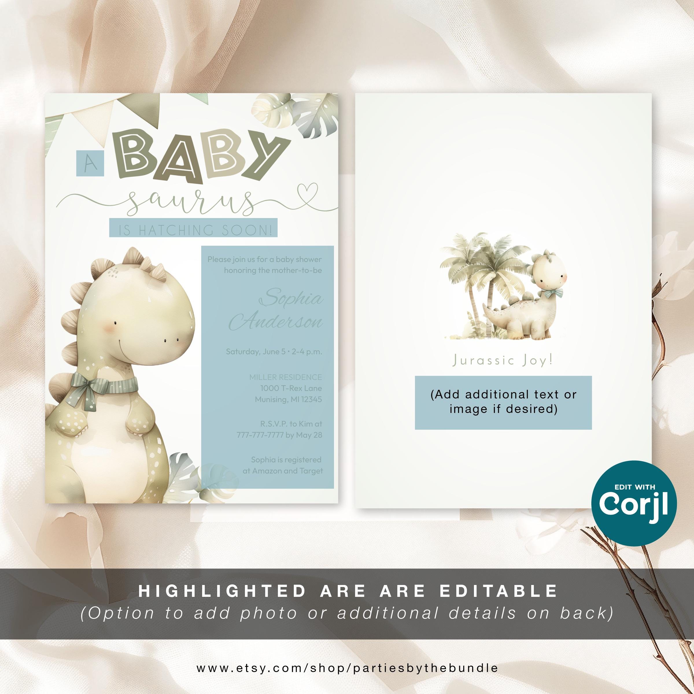 EDITABLE Dinosaur Baby Shower Invitation | Babysaurus Theme | Corjl ...