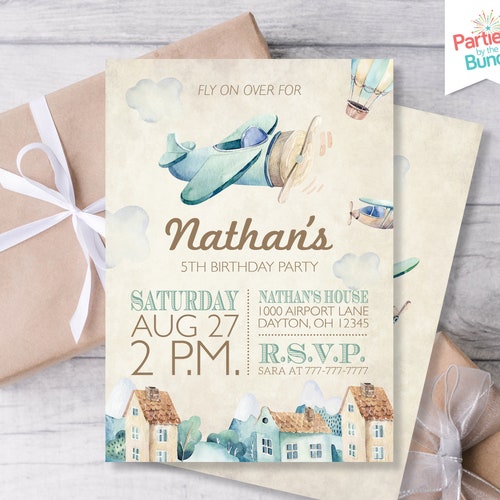 Time Flies Party Pack Vintage Airplane Invitation Travel - Etsy