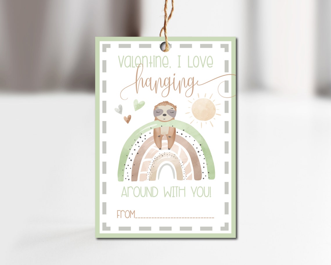 Printable Valentine's Day Gift Tag Sloth Valentine Favor | Etsy