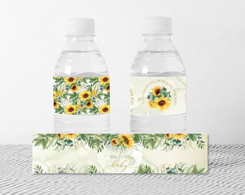 Sunflower Water Bottle Labels, Water Bottle Wraps, Sunflower Baby ...