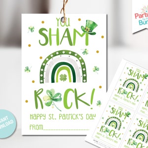 Printable St. Patrick's Day Gift Tag, Shamrock Rainbow Favor Tag ...