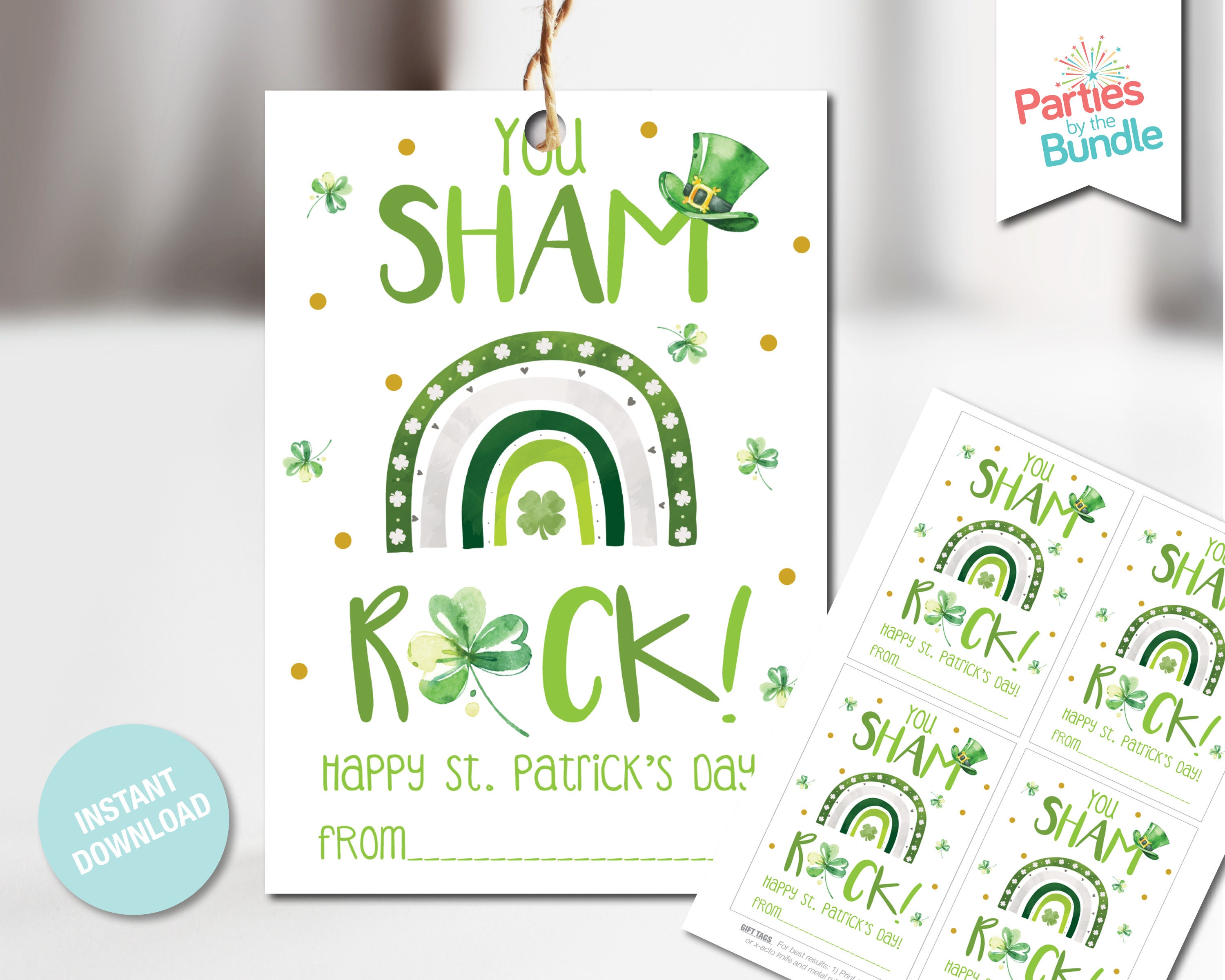Printable St. Patrick's Day Gift Tag Shamrock Rainbow | Etsy