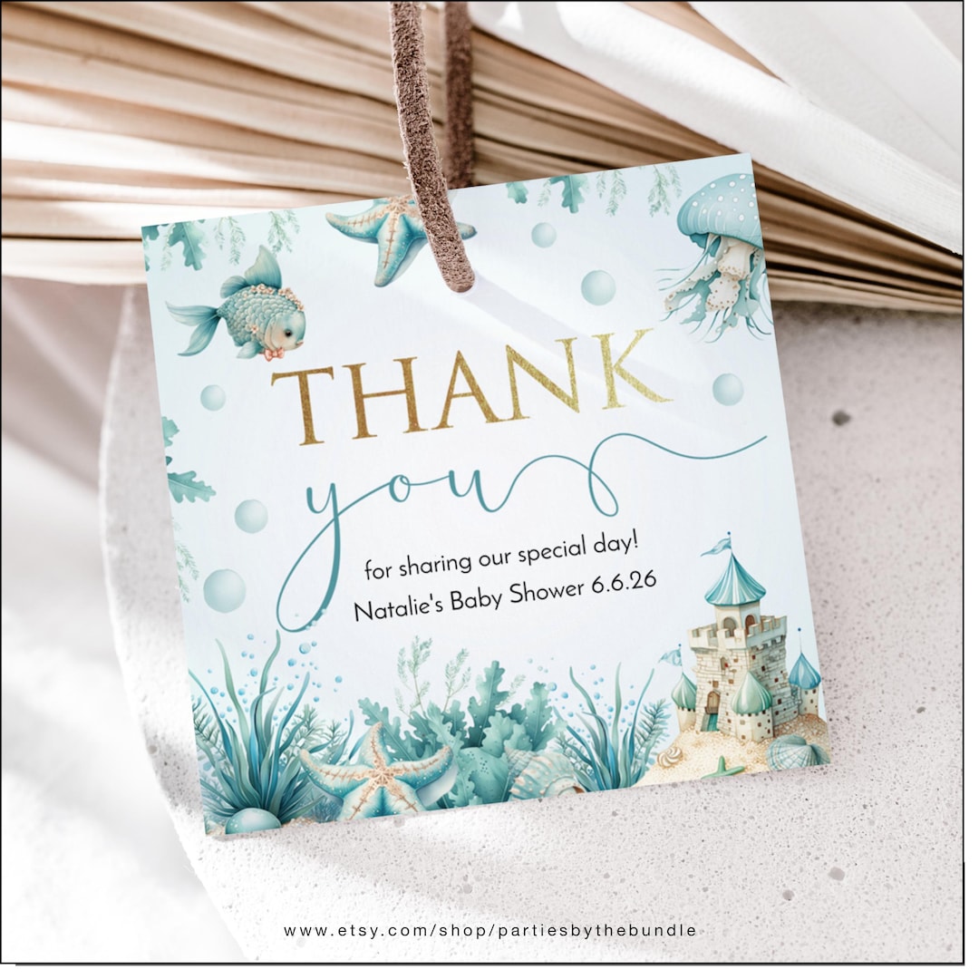 EDITABLE Under the Sea Baby Shower Favor Tag | Ocean Theme Gift Tag ...