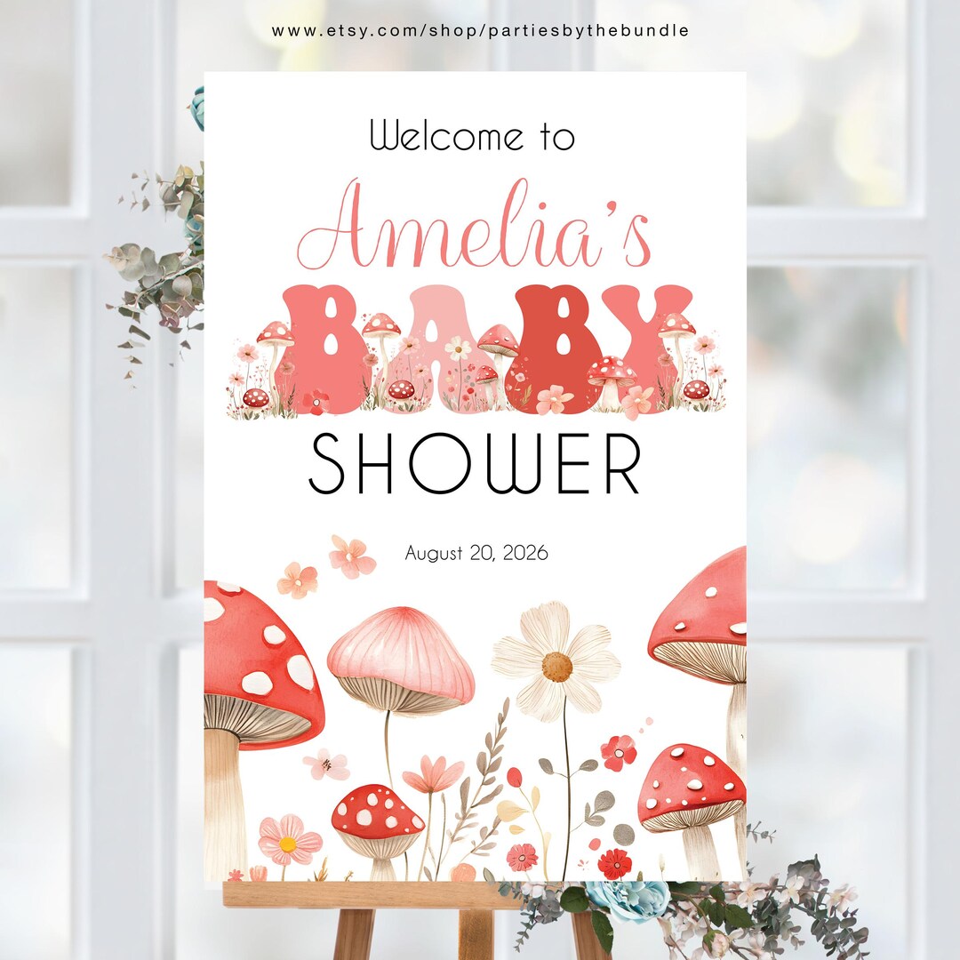 EDITABLE Groovy Mushroom Welcome Sign | A Little Shroom is in Bloom ...