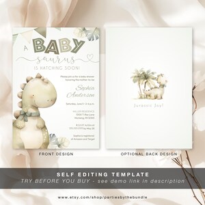 EDITABLE Dinosaur Baby Shower Invitation | Babysaurus Invite | Cute ...