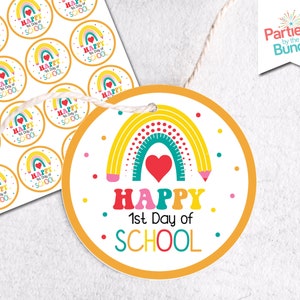 Back to School Circle Gift Tag | First Day of School Round Sticker ...