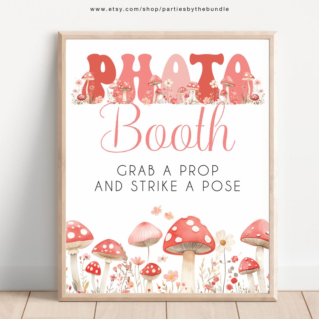 Mushroom Baby Shower Photo Booth Sign, Grab a Prop Birthday Decoration ...