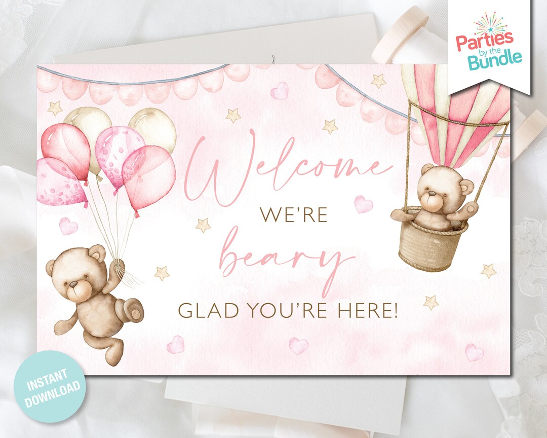 Teddy Bear Baby Shower Yard Sign, Pink Teddy Bear Party Decorations ...