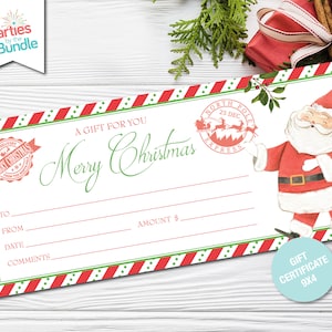Printable Christmas Gift Certificate, Santa Gift Voucher, Gift Card ...