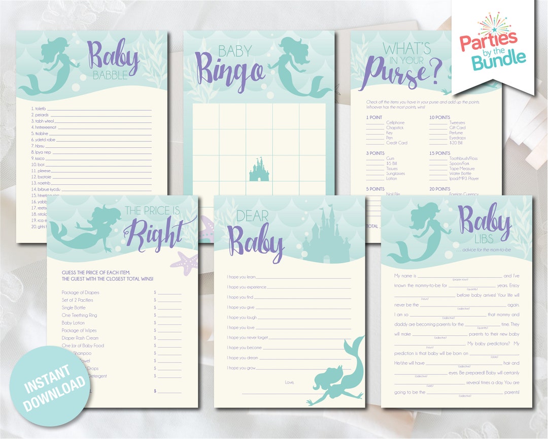 Mermaid Baby Shower Games, Under the Sea Baby Bingo, Price is Right ...