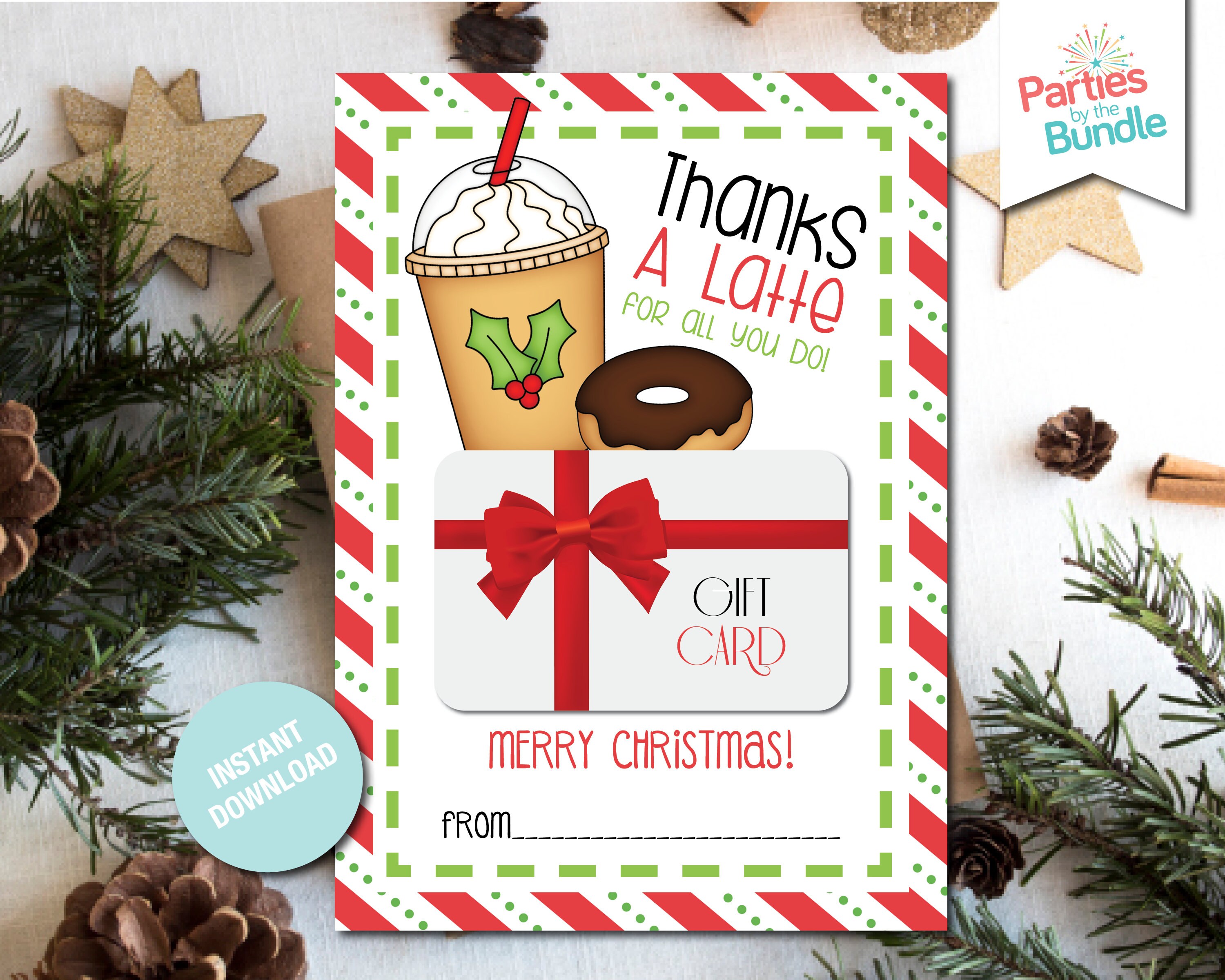 Thanks a Latte Employee Appreciation Printable Christmas Gift Card ...