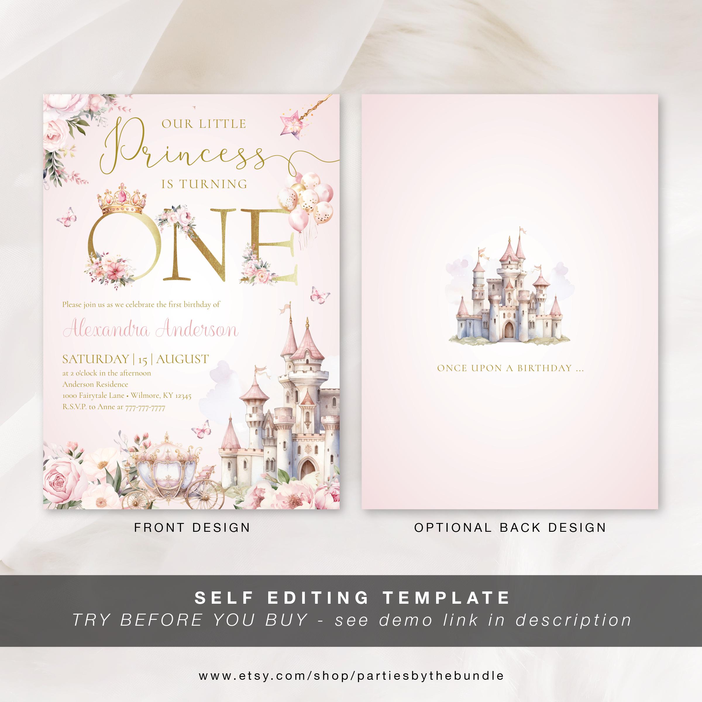 Editable Princess First Birthday Invitation: Fairytale Theme (corjl ...