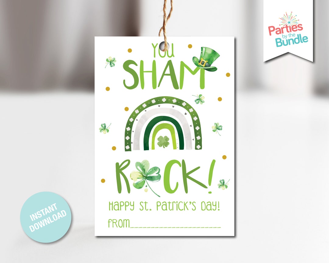 Printable St. Patrick's Day Gift Tag, Shamrock Rainbow Favor Tag ...