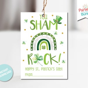 Printable St. Patrick's Day Gift Tag, Shamrock Rainbow Favor Tag ...