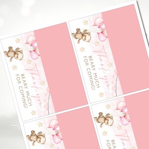 Teddy Bear Treat Bag Toppers, Printable Favors, Candy Bag Topper, Pink ...