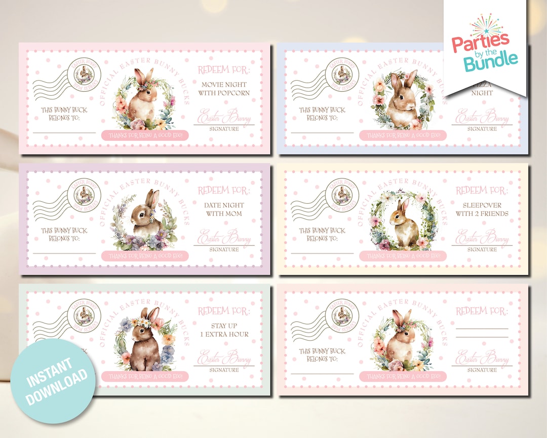 Printable Easter Bunny Bucks Easter Coupons Easter Egg Filler Easter ...