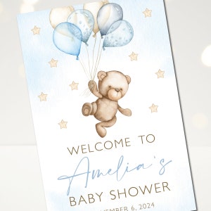 Blue Teddy Bear Baby Shower Welcome Sign | We Can Bearly Wait to Meet ...