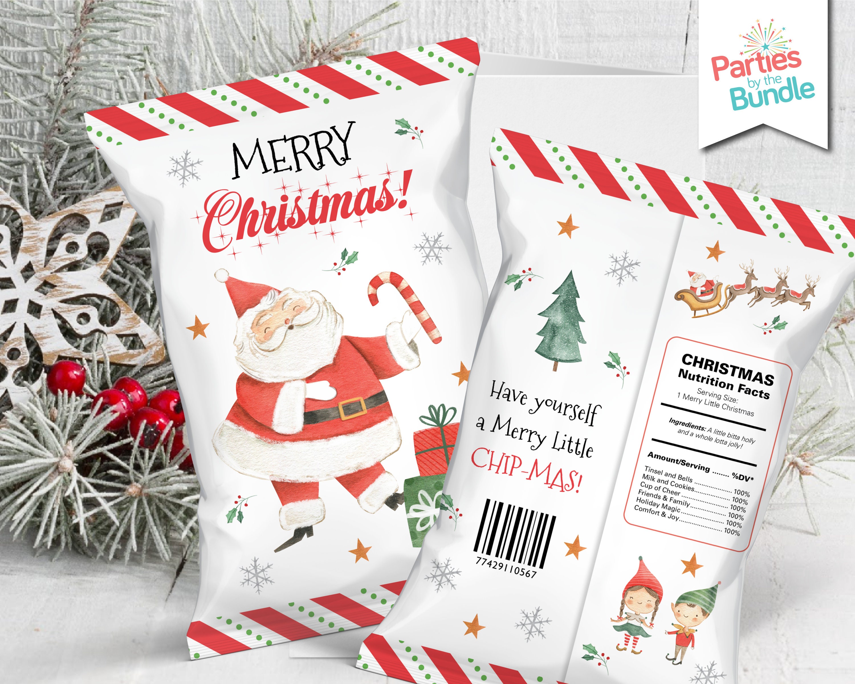 Christmas Chip Bags, Printable Holiday Party Favors, Santa Snack Bag ...