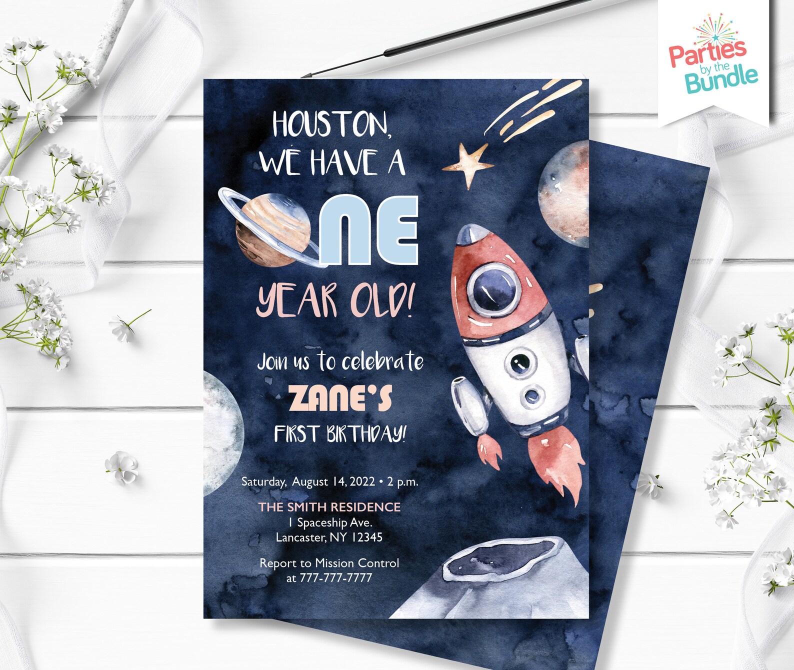 Rocket Birthday Party Invitation Outer Space Invite Space - Etsy
