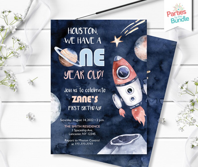 Rocket Birthday Party Invitation, Outer Space Invite, Space Party ...