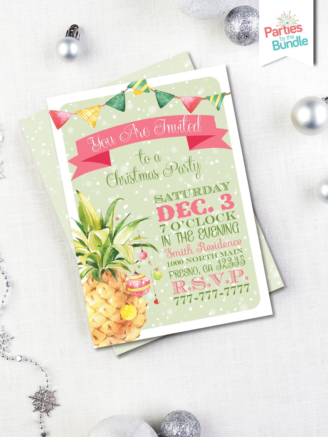 Tropical Christmas Party Invitation, Hawaiian Luau Party Invite ...