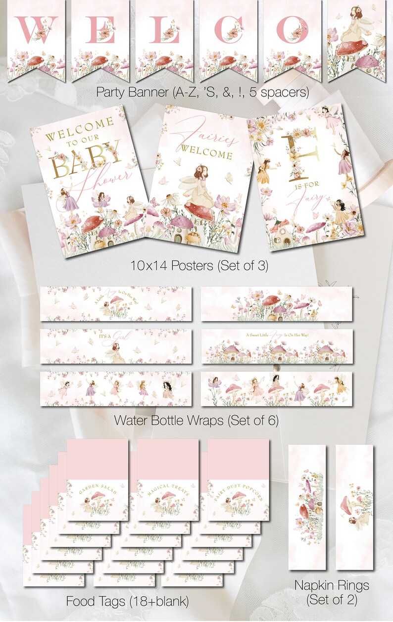 Fairy Printable Baby Shower Bundle Party Pack Kit Garden Fairy - Etsy