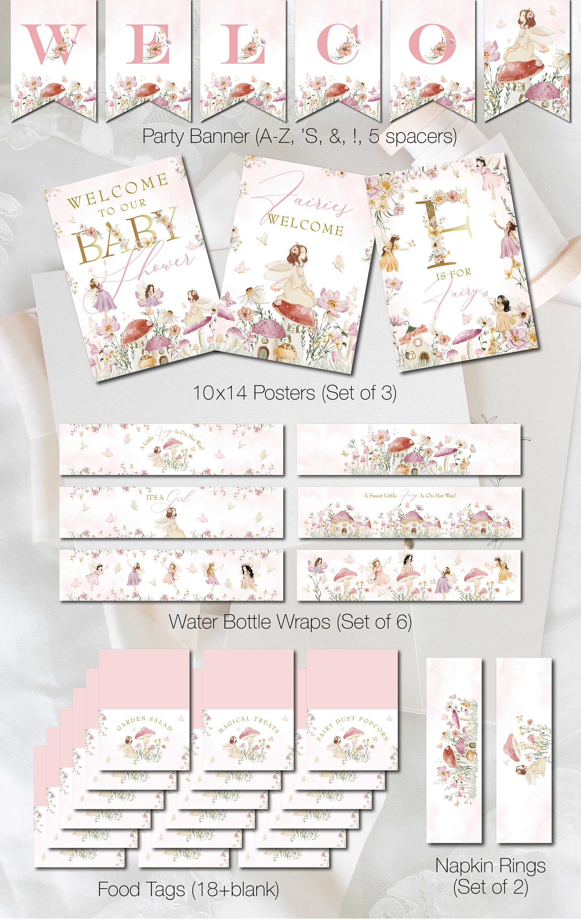 Fairy Printable Baby Shower Bundle Party Pack Kit Garden Fairy - Etsy