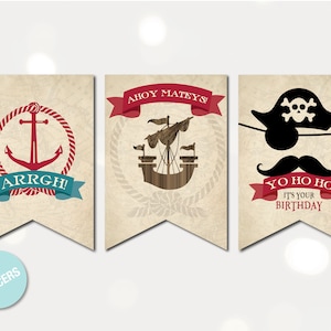 Pirate Birthday Party Printable Banner, Pirate Decorations, Birthday ...