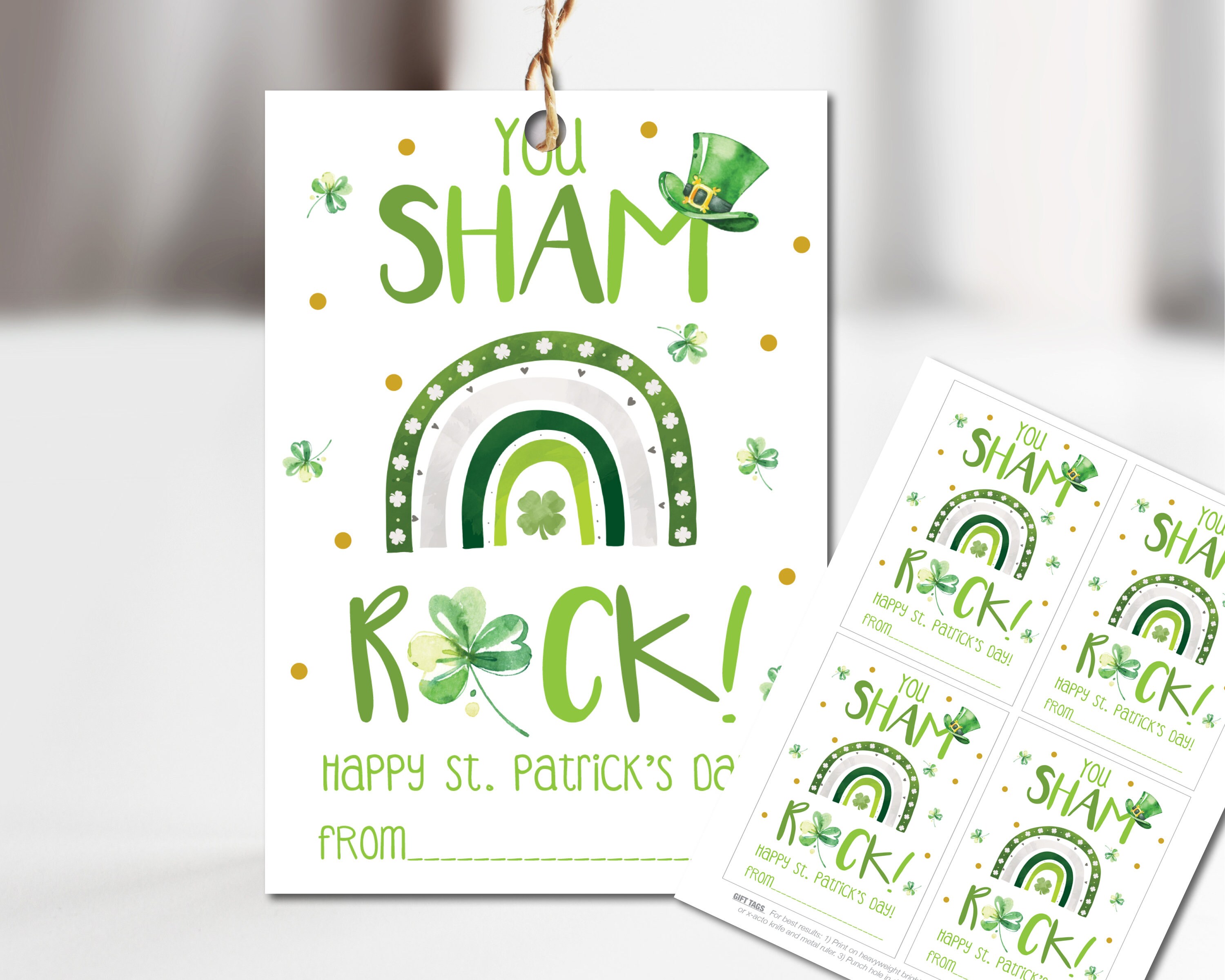 Printable St. Patrick's Day Gift Tag Shamrock Rainbow | Etsy