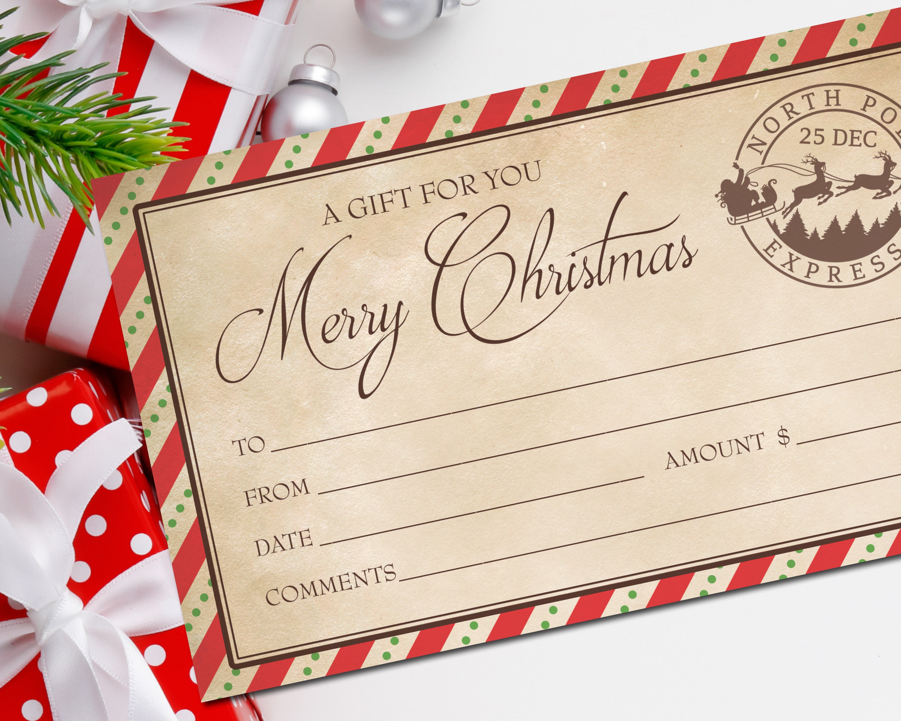 Printable Christmas Gift Certificate, Santa Gift Voucher, Gift Card ...