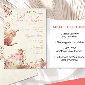 Mother's Day Tea Invitation | Let's Par-tea Mothers Day Brunch Invite ...