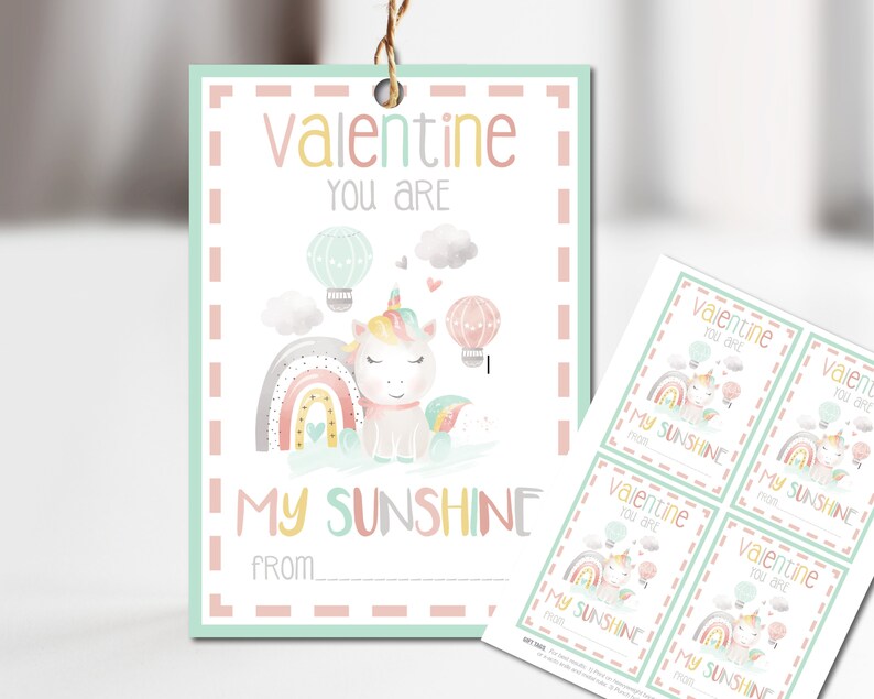 Printable Valentine's Day Gift Tag Rainbow Unicorn - Etsy