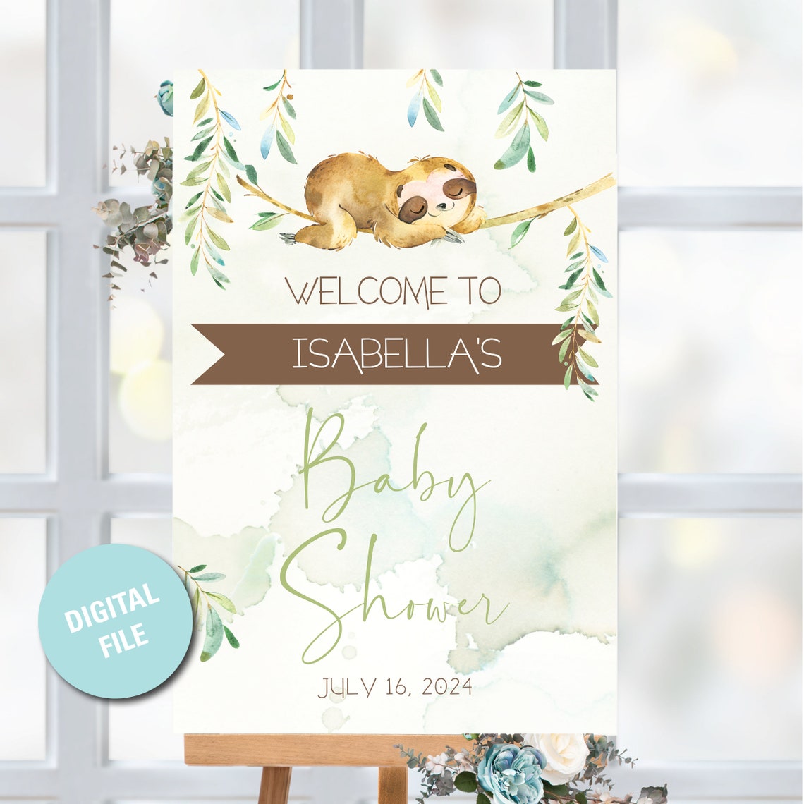 Sloth Baby Shower Welcome Sign | Sloths of Fun Easel Decoration ...