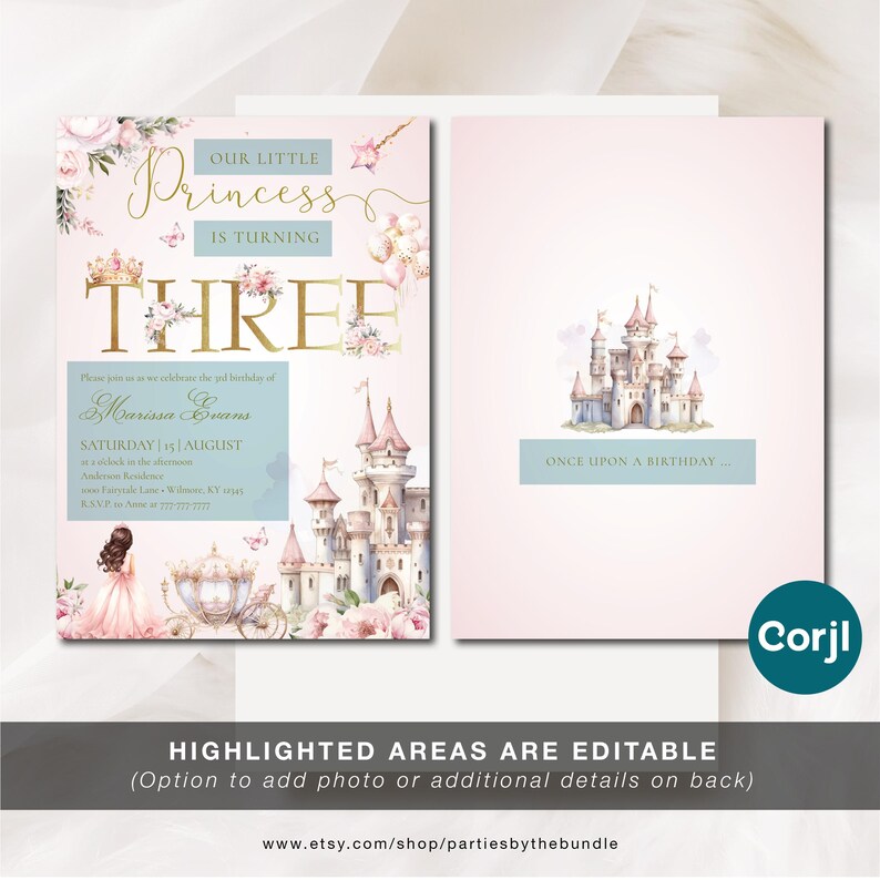 EDITABLE Princess 3rd Birthday Invitation | Fairytale Princess Party ...