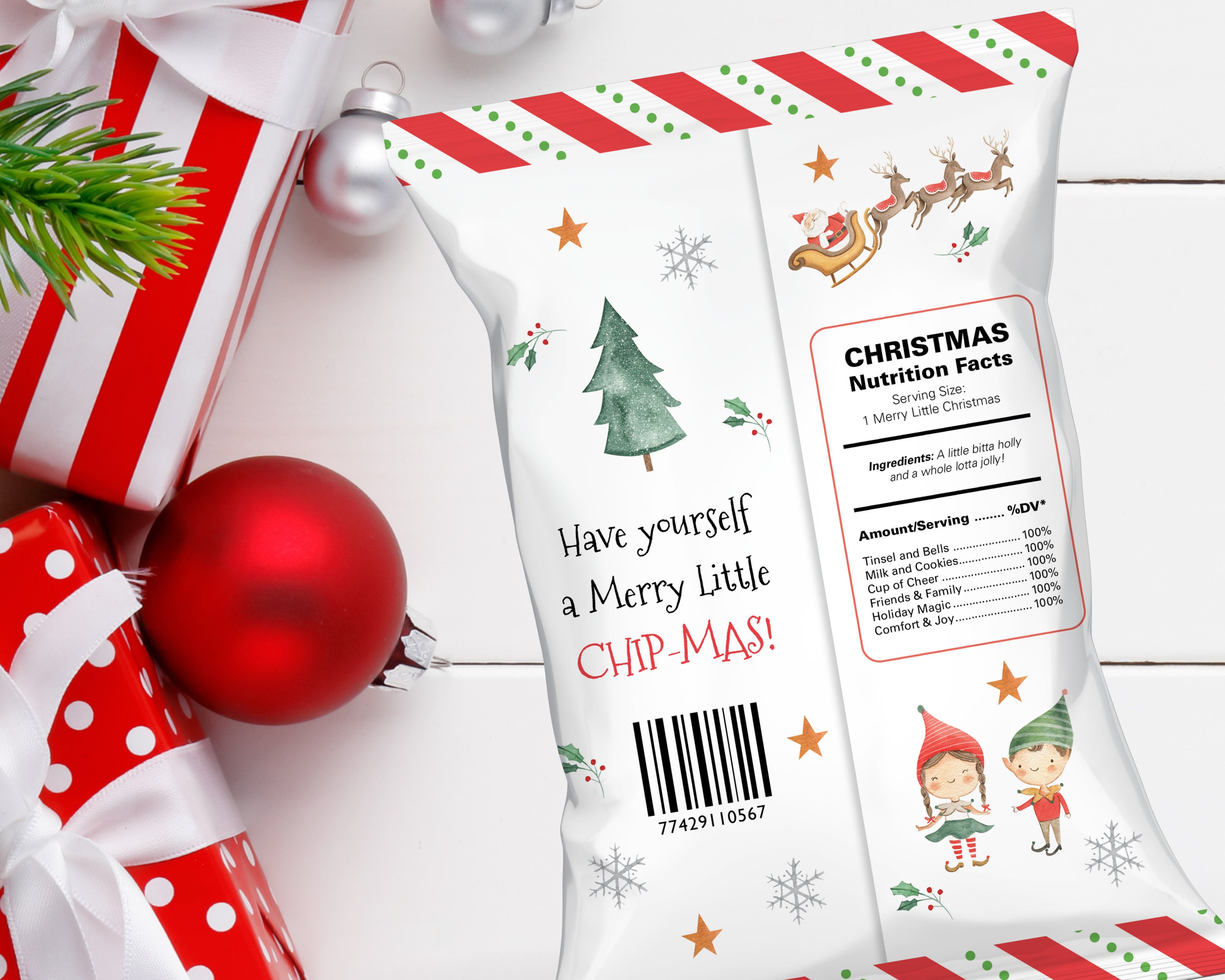 Christmas Chip Bags Printable Holiday Party Favors Santa - Etsy