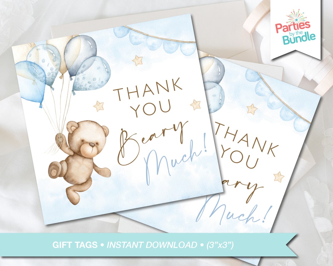 Teddy Bear Gift Tags, Teddy Birthday Party Printables, Thank You Tags ...