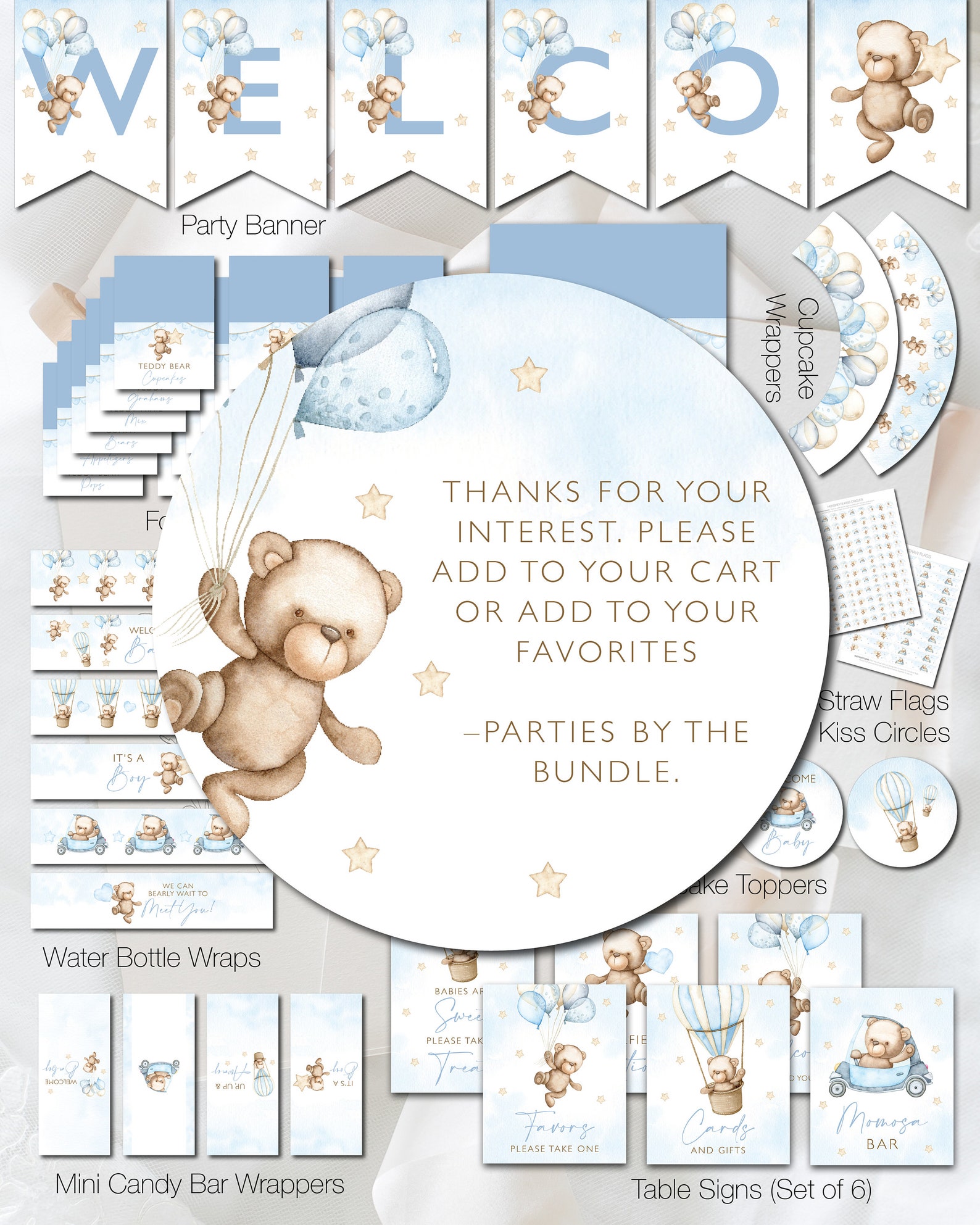 Teddy Bear Printable Baby Shower Bundle Party Pack Kit Party | Etsy