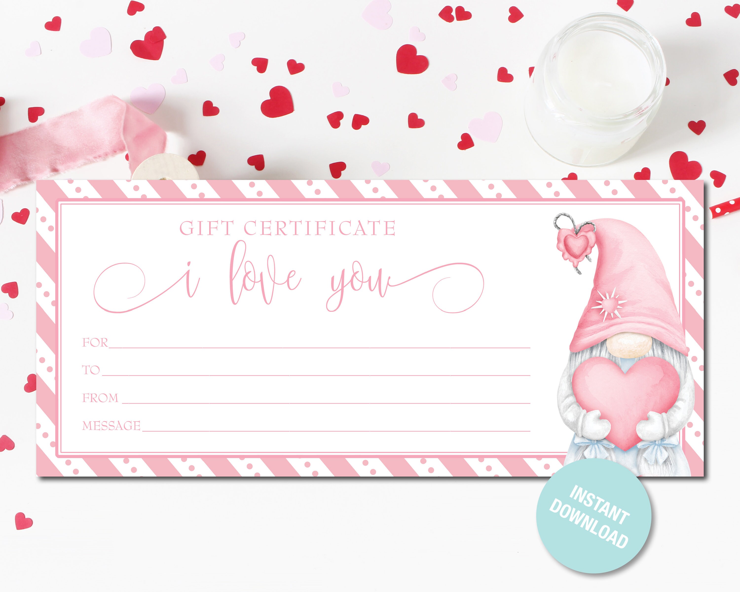 Printable Valentine's Day Gift Certificate, Valentine's Gnome Gift ...