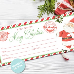 Printable Christmas Gift Certificate, Santa Gift Voucher, Gift Card ...